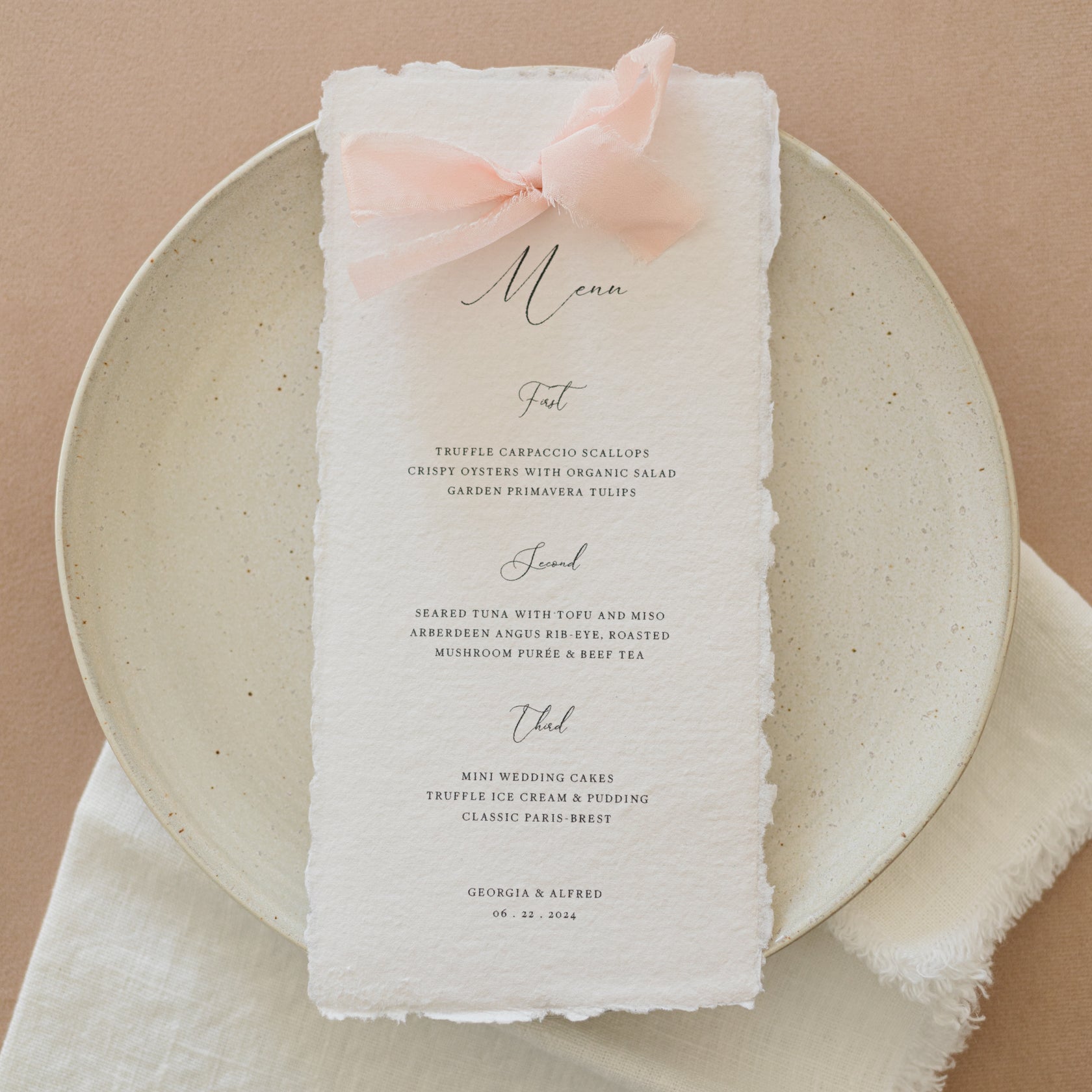 Georgia Wedding Menu with Silk Ribbon – kethstudio